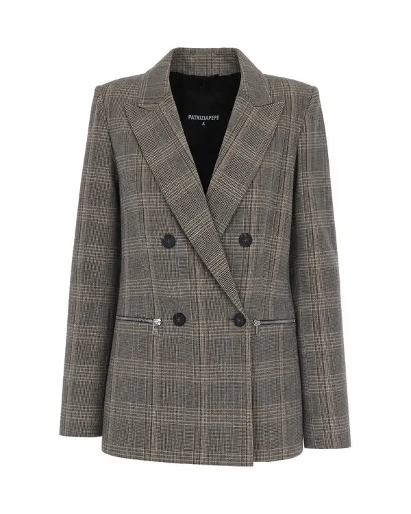 Patrizia Pepe Double-breasted Plaid Blazer - Brown Check