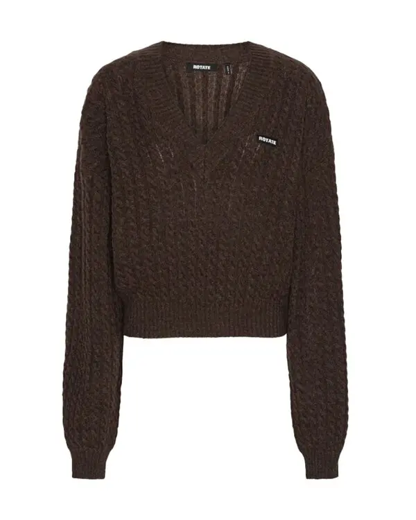 ROTATE BY BIRGER CHRISTENSEN Wrap Front V-neck Cropped Sweater - Potting Soil