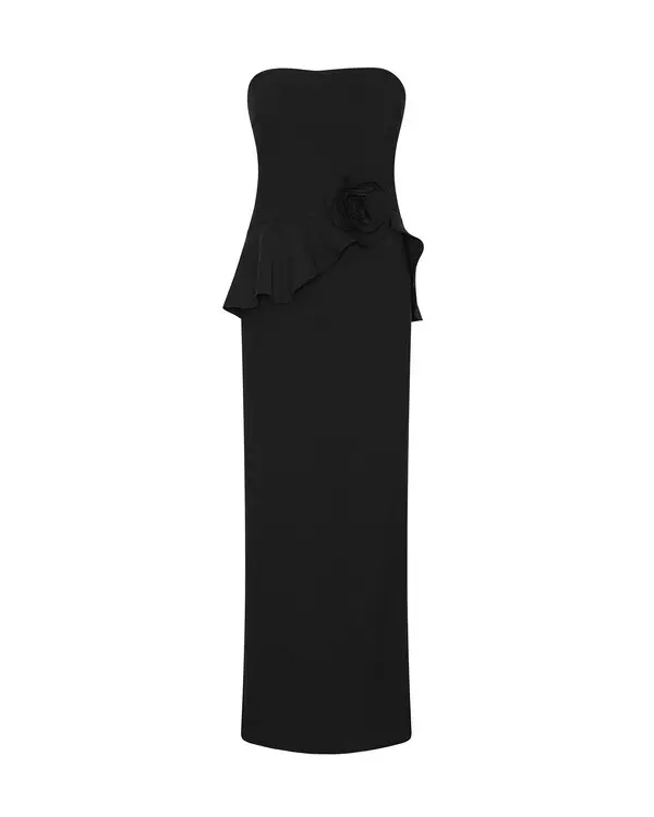 ROTATE BY BIRGER CHRISTENSEN Strapless Maxi Dress With Floral Applique - Black