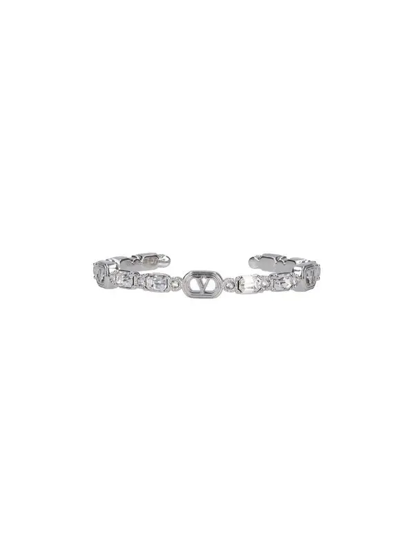Valentino Garavani Crystal-embellished Logo Cuff Bracelet - Silver