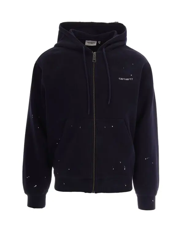 Carhartt Work In Progress Paint-splatter Zip-up Hoodie - Dark Navy