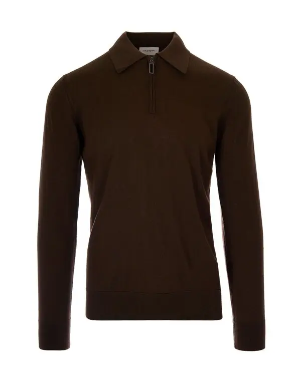 PAOLO PECORA Long Sleeve Zip-front Knit Polo Shirt