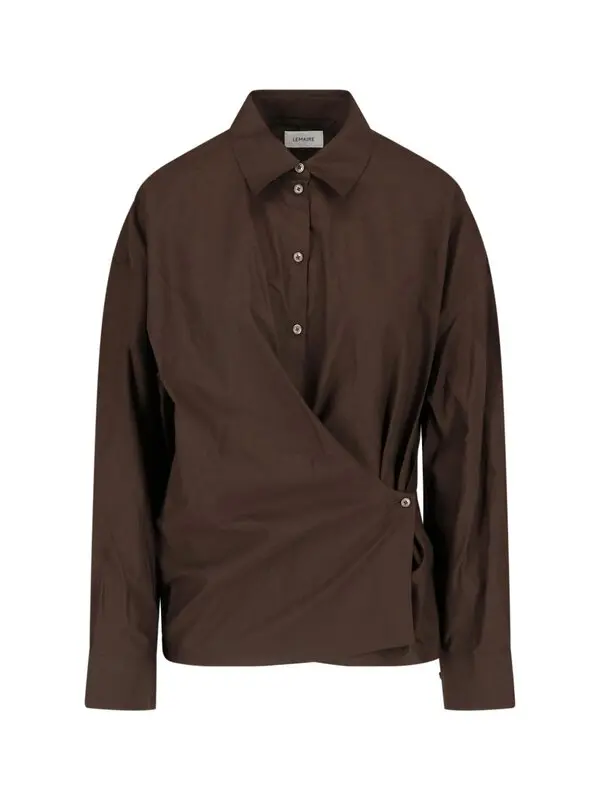 LEMAIRE Wrap Front Button-up Shirt - Brown