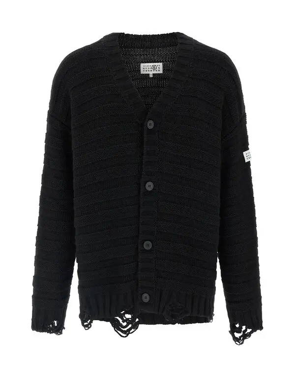 MAISON MARGIELA Distressed Button-front V-neck Cardigan - Black