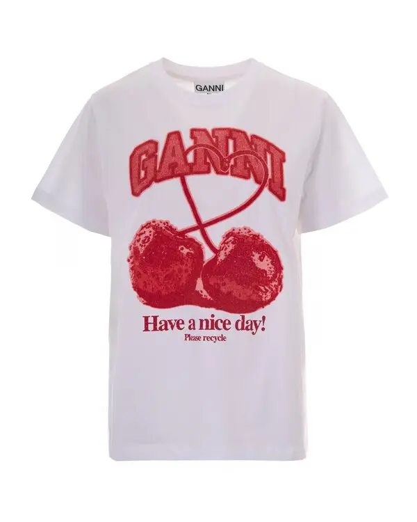 GANNI Organic Cotton Cherry Print T-shirt - White