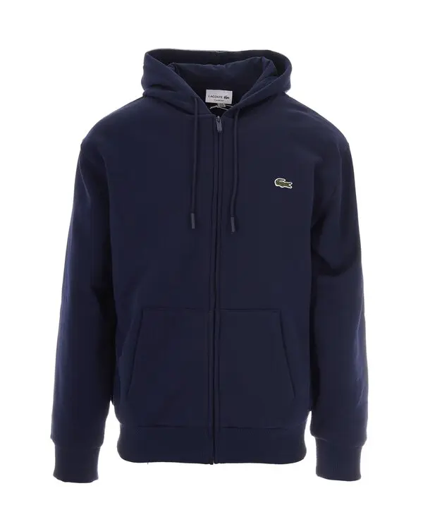 Lacoste Zip-up Hooded Sweatshirt With Embroidered Logo - Navy Blue
