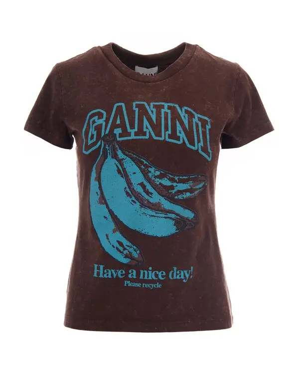 GANNI Graphic Short Sleeve T-shirt - Chicory Coffee