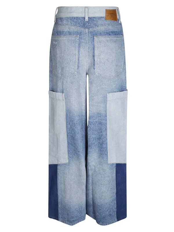 GANNI Patchwork Denim Baggy Cargo Jeans For