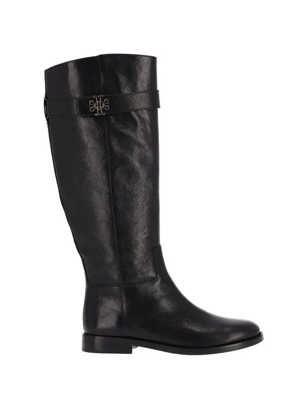 Tory Burch Caprine Leather Knee-high Boots With Logo Detail - Black