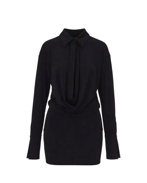 Andamane Long Sleeve Tie Neck Mini Dress