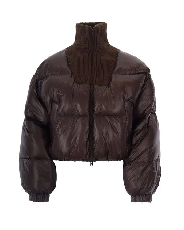 DIESEL® Cropped Quilted Puffer Jacket With Ribbed Knit Collar
