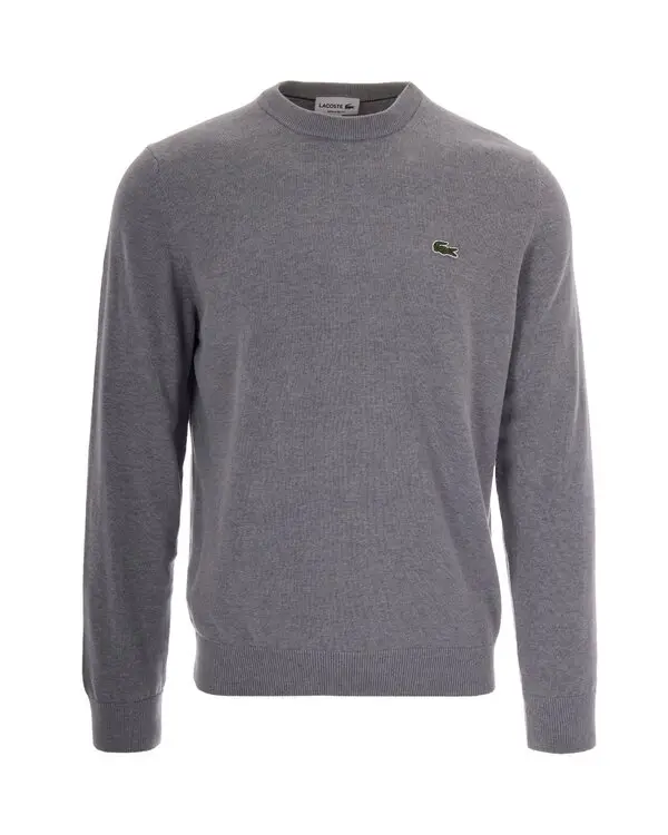 Lacoste Crewneck Sweater With Embroidered Logo - Silver Chine
