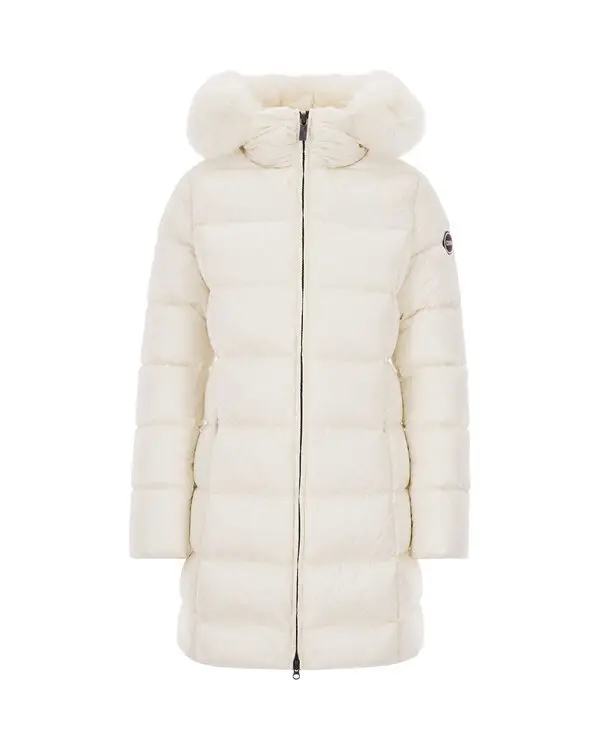 COLMAR Long Puffer Coat With Faux Fur Hood - Tofu