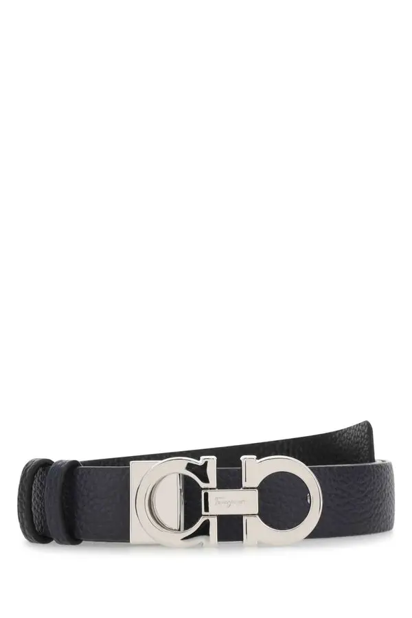 FERRAGAMO Gancini Buckle Leather Belt - Black