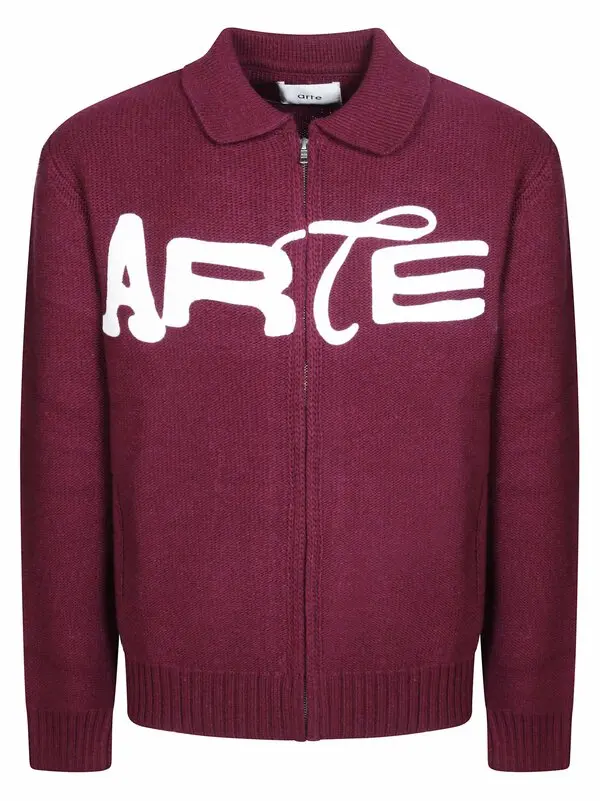 ARTE Zip-up Cardigan With Logo - Bordeaux