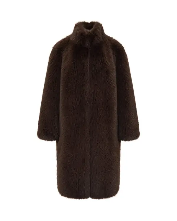 Liu Jo Long Faux Fur Coat With Stand Collar - Brown Umber