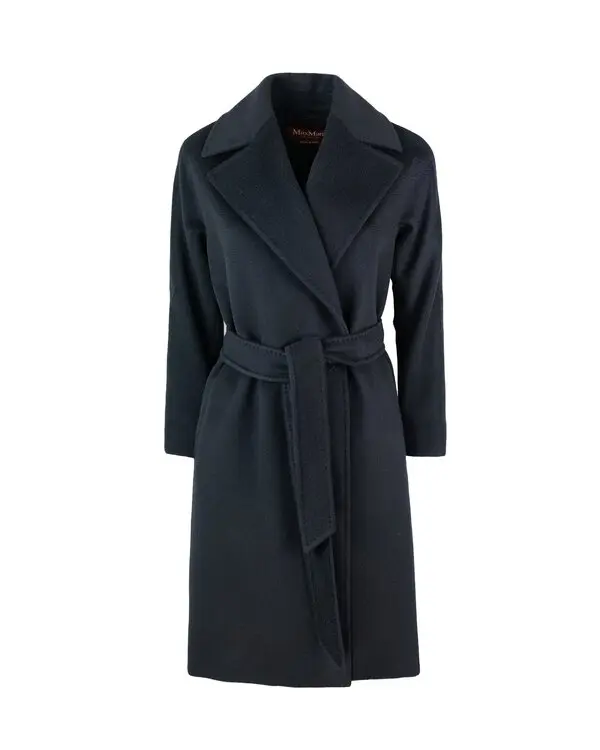 Max Mara Belted Wool Wrap Coat - Nero