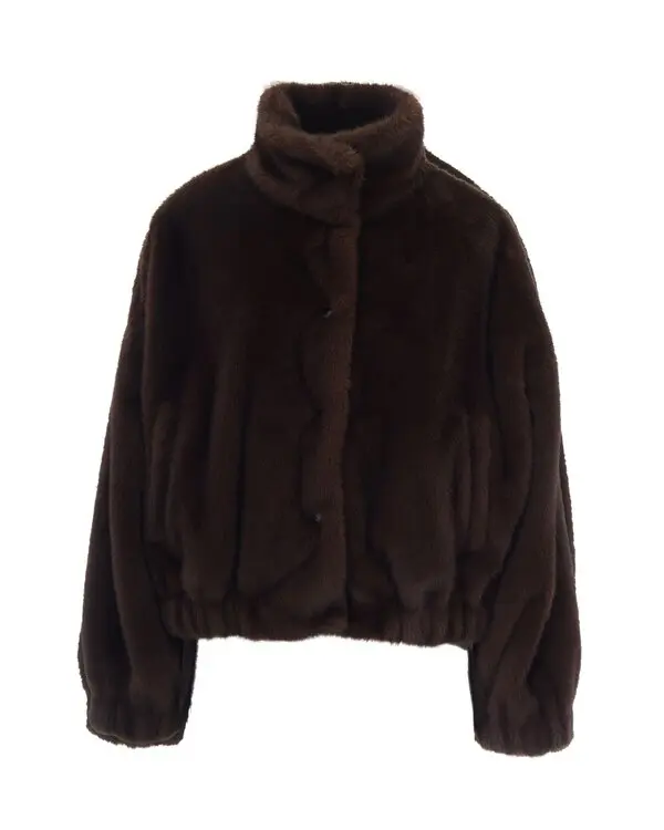 Max Mara Faux Fur Cropped Jacket With Stand Collar