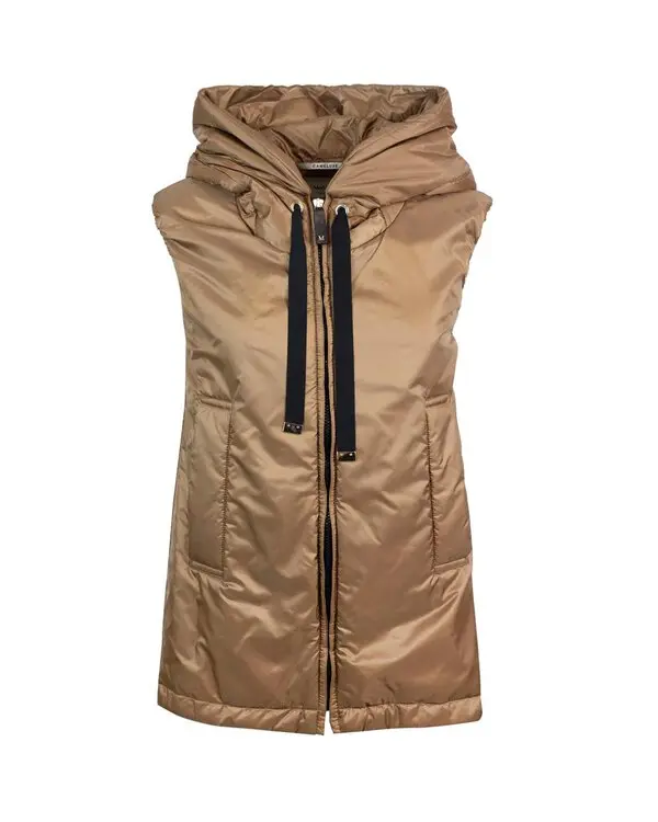 Max Mara Long Hooded Puffer Vest - Caramel