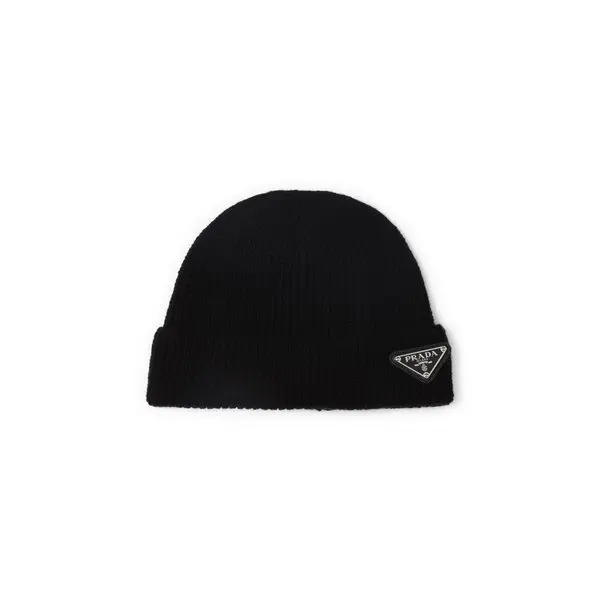 Prada Ribbed Wool And Cashmere Beanie With Triangle Logo