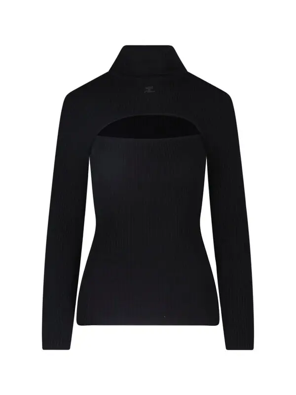 COURREGES Ribbed Cutout Turtleneck Top - Black