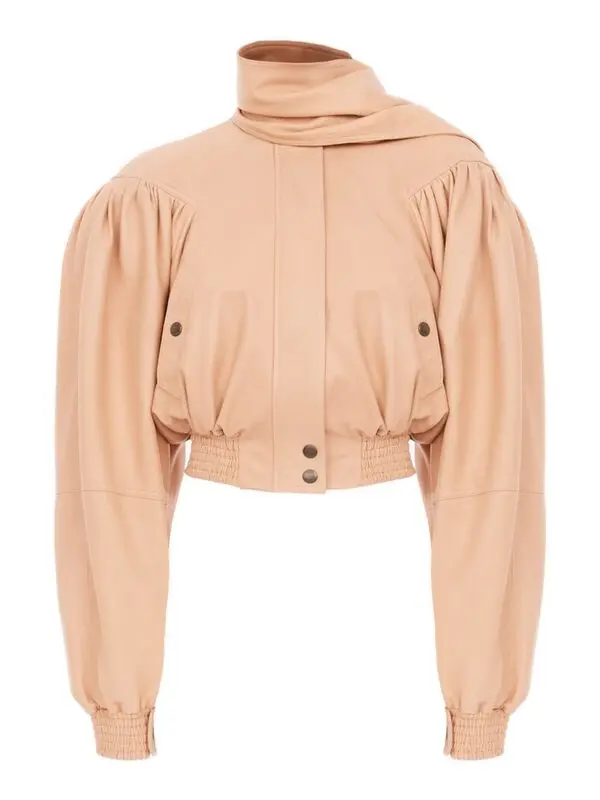 Chloé Short Leather Jacket With Removable Scarf - Rosa