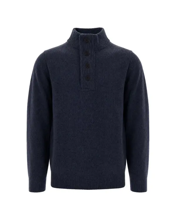 Barbour Wool Mock Neck Button Sweater - Dark Indigo