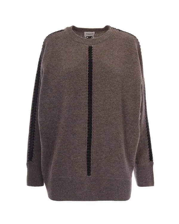 PAROSH Crewneck Knit Sweater With Contrast Trim