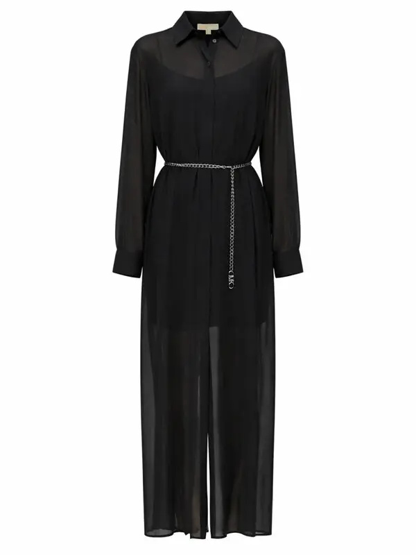 Michael Kors Sheer Maxi Shirt Dress With Chain Belt