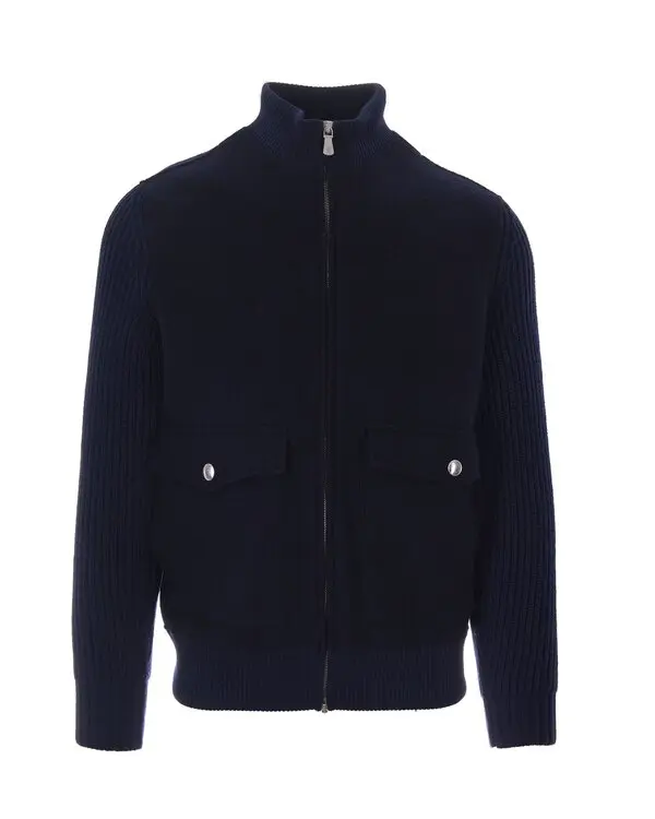 Eleventy High Neck Zip-up Knit Jacket - Royal E Blu