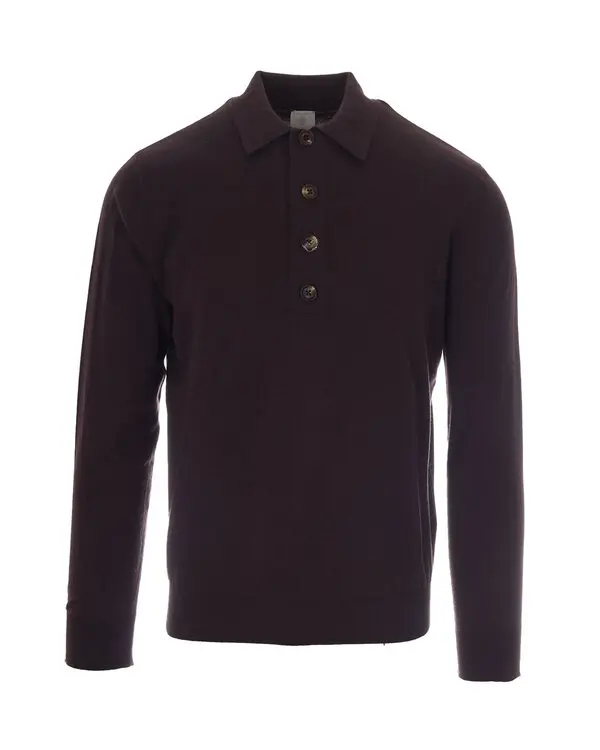 Eleventy Knit Long-sleeve Polo Shirt - Bordeaux
