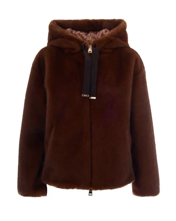 Herno Faux Fur Hooded Zip Jacket - Moro