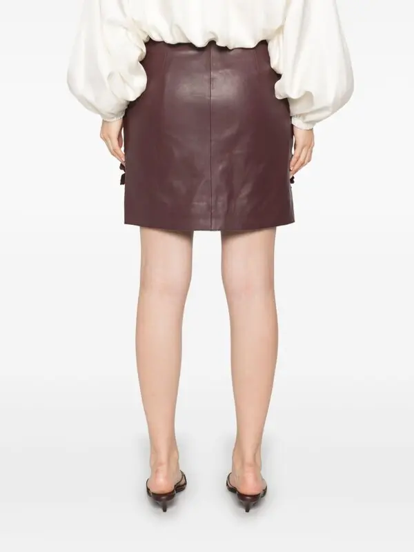 Alberta Ferretti Faux Leather Mini Skirt With Floral Appliqués - Brown
