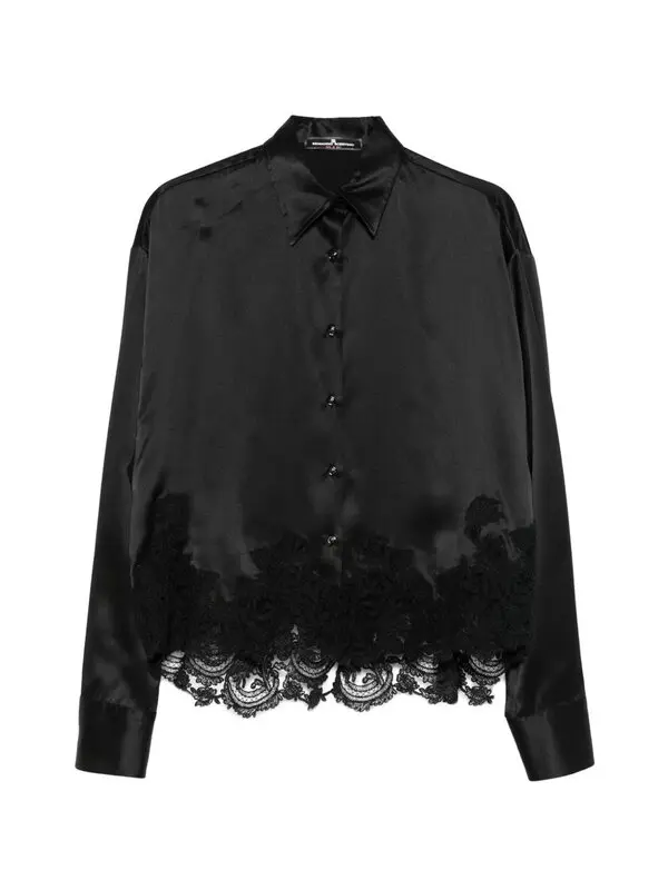 Ermanno Scervino Lace Trimmed Silk Shirt - Black