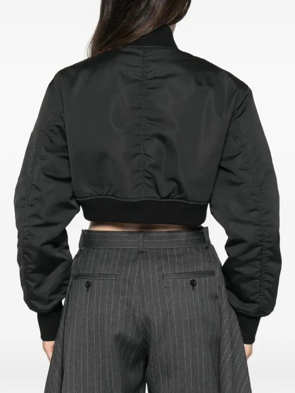 Balenciaga Cropped Zip-up Bomber Jacket With Band Collar And Ribbed Trims