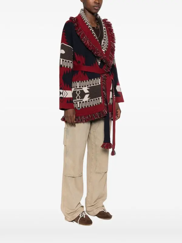 Alanui Icon Cashmere Cardigan With Geometric Pattern And Fringe Trim