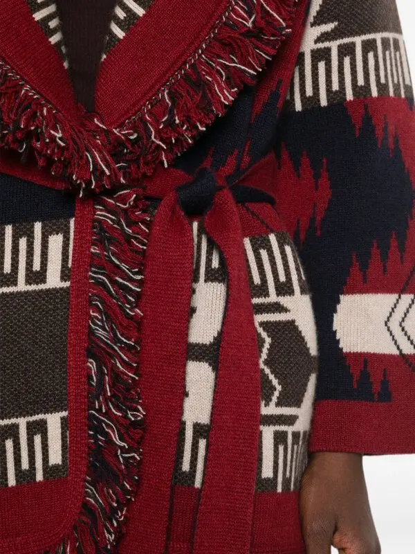 Alanui Icon Cashmere Cardigan With Geometric Pattern And Fringe Trim
