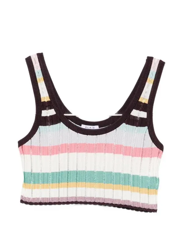 Alaïa Striped Ribbed Scoop Neck Cropped Top