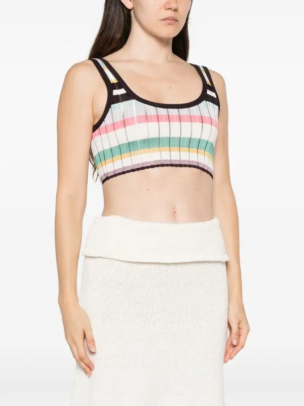 Alaïa Striped Ribbed Scoop Neck Cropped Top