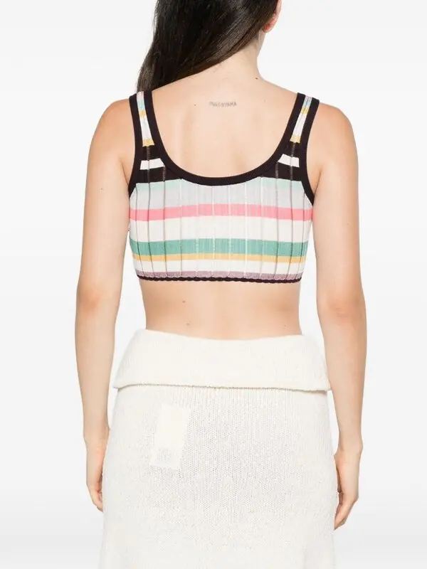 Alaïa Striped Ribbed Scoop Neck Cropped Top