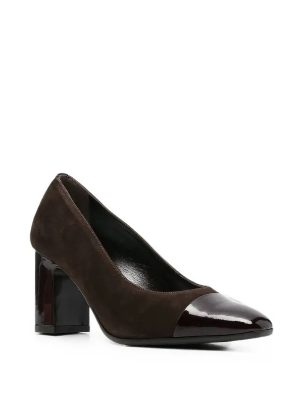 CAREL Rosana Suede Leather Pumps With Block Heel And Cap Toe
