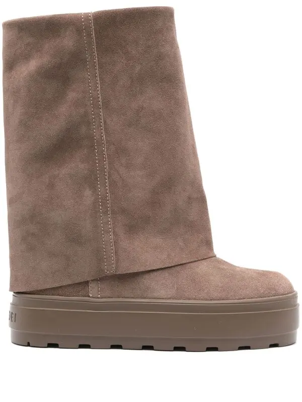 Casadei Suede Double-face Ankle Boots With Folded Edge - Beige