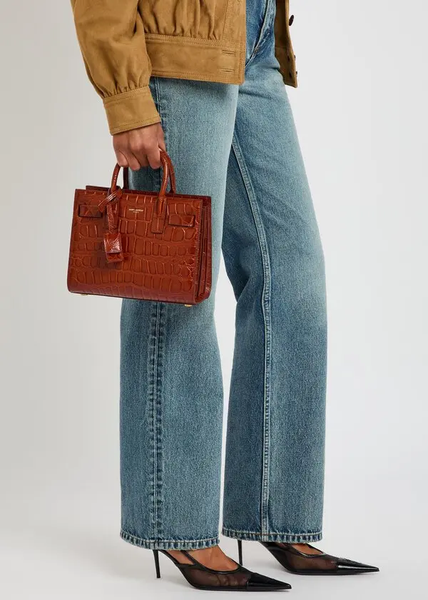 Saint Laurent Sac De Jour Nano Crocodile-effect Leather Top Handle Bag