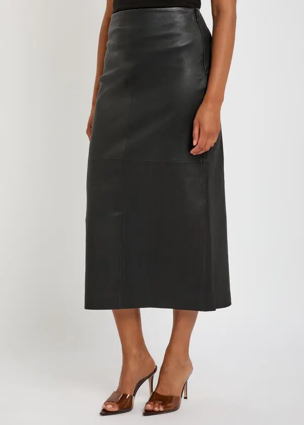 Simkhai Raven Leather Midi Pencil Skirt
