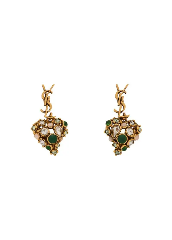 Saint Laurent Cassandre Pampilles Couer Embellished Drop Earrings - Gold
