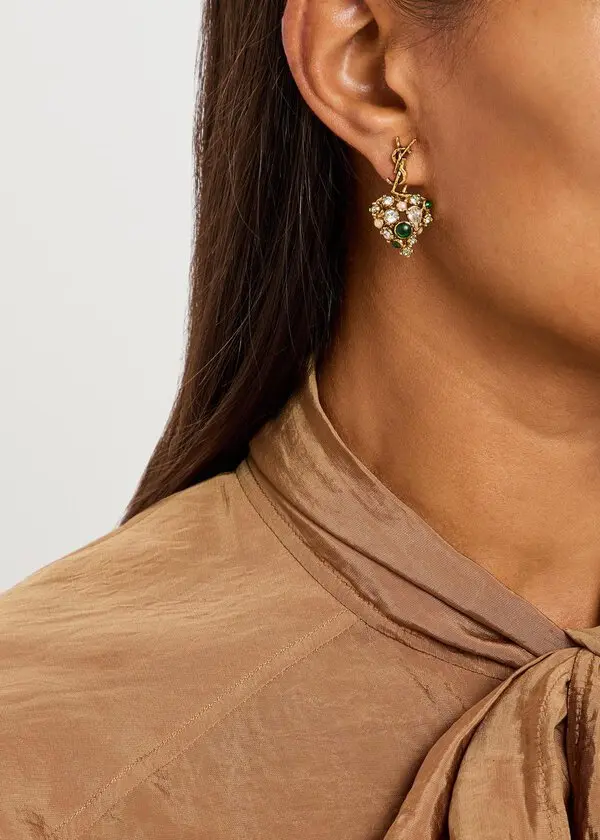Saint Laurent Cassandre Pampilles Couer Embellished Drop Earrings