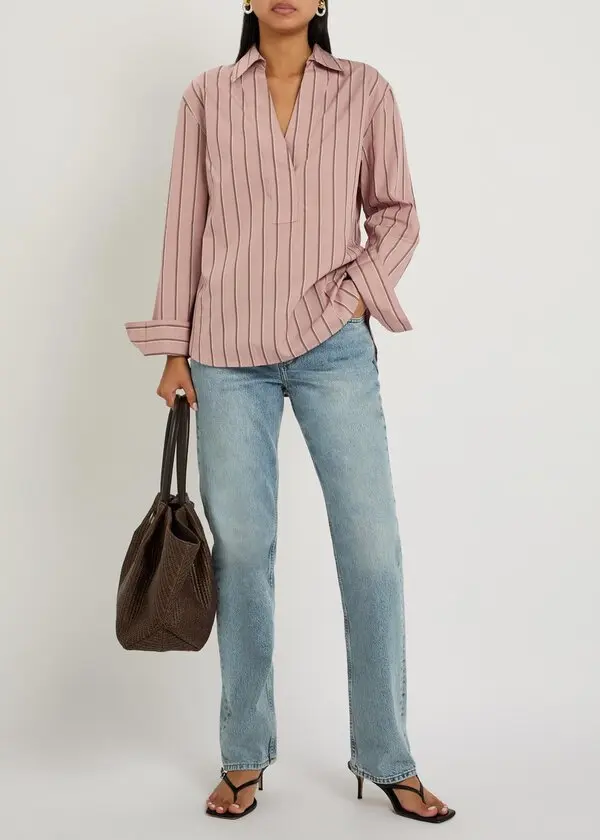 Vince Striped Cotton-poplin Shirt - Pink