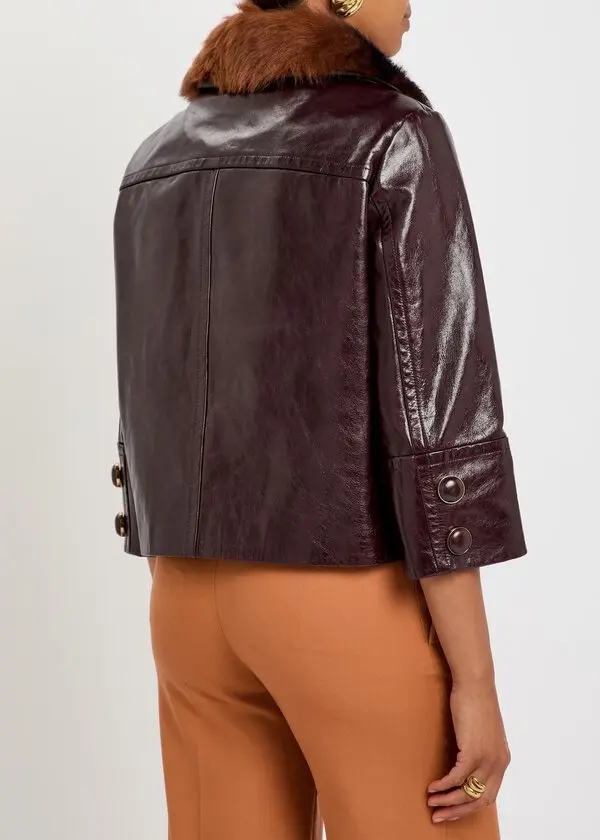 Chloé Grained Leather Jacket With Fur Trim