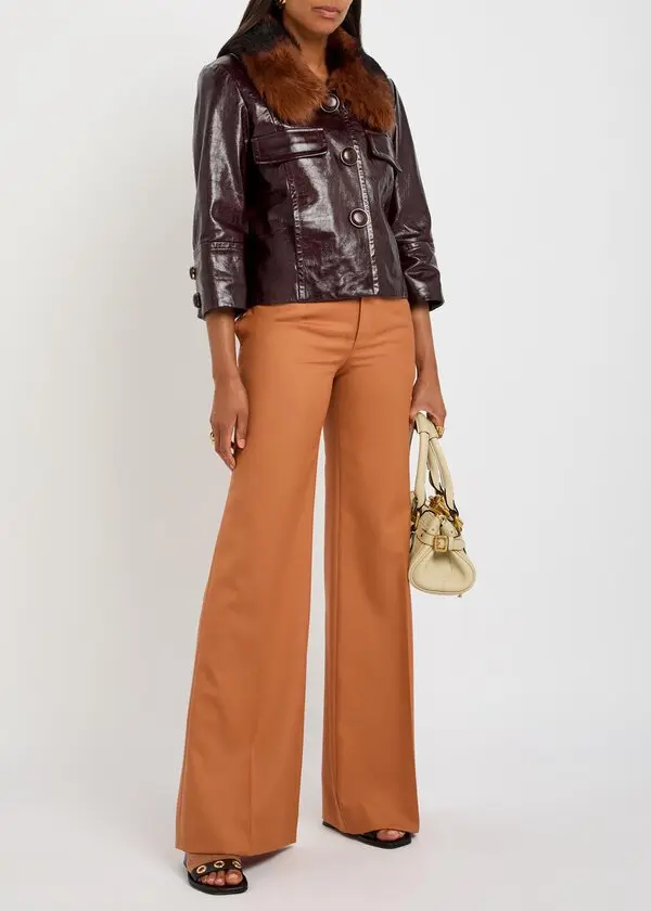 Chloé Grained Leather Jacket With Fur Trim