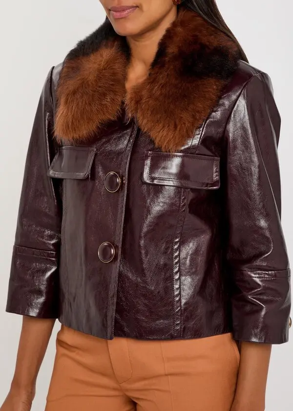 Chloé Grained Leather Jacket With Fur Trim